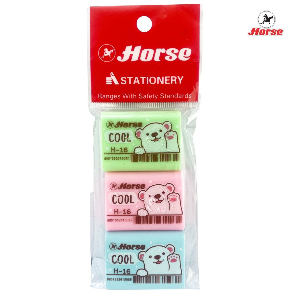 HORSE ตราม้า ยางลบดินสอลายการ์ตูน รูปหมี H-16 Hi-Polymer Eraser บรรจุ 3 ...