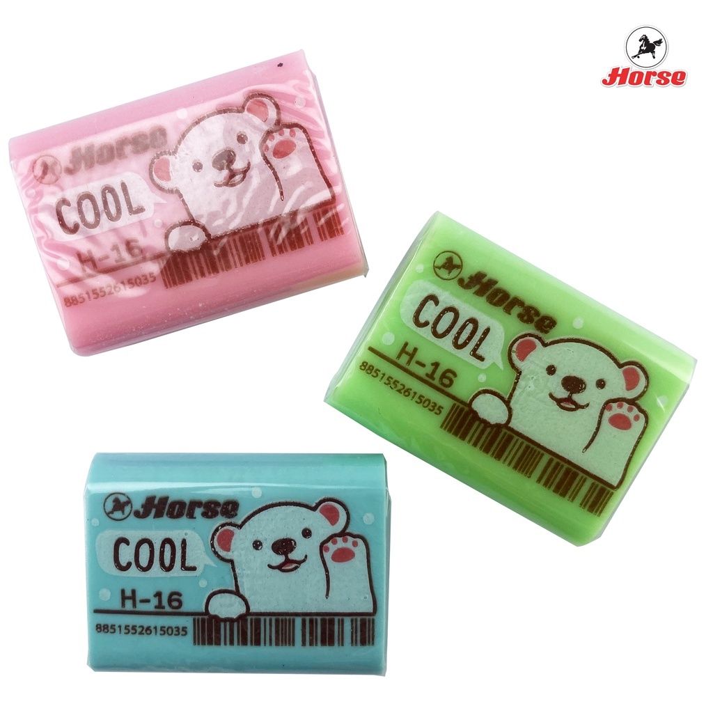 HORSE ตราม้า ยางลบดินสอลายการ์ตูน รูปหมี H-16 Hi-Polymer Eraser บรรจุ 3 ...
