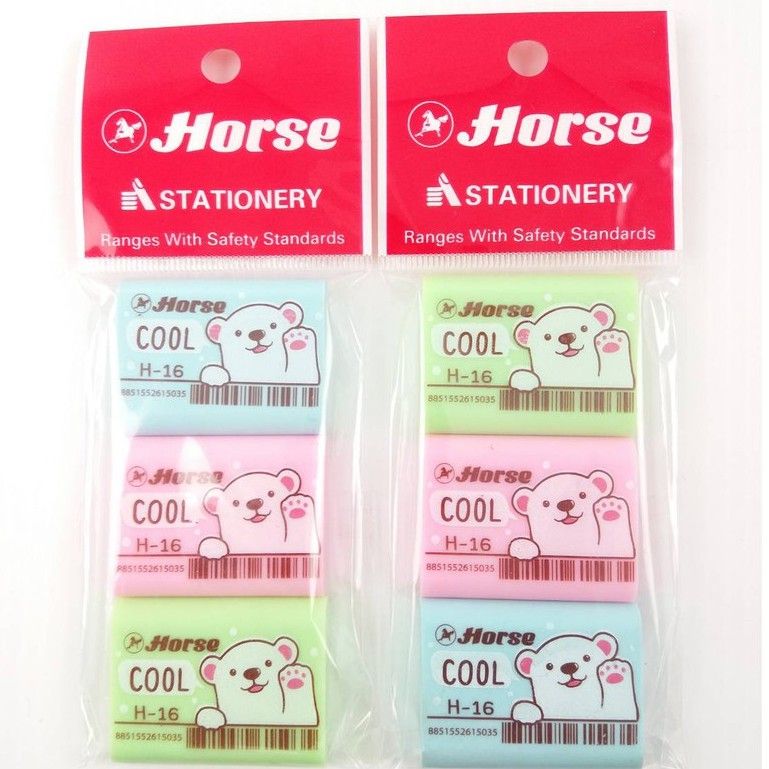 HORSE ตราม้า ยางลบดินสอลายการ์ตูน รูปหมี H-16 Hi-Polymer Eraser บรรจุ 3 ...