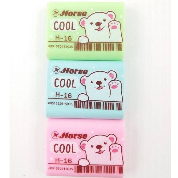 HORSE ตราม้า ยางลบดินสอลายการ์ตูน รูปหมี H-16 Hi-Polymer Eraser บรรจุ 3 ...